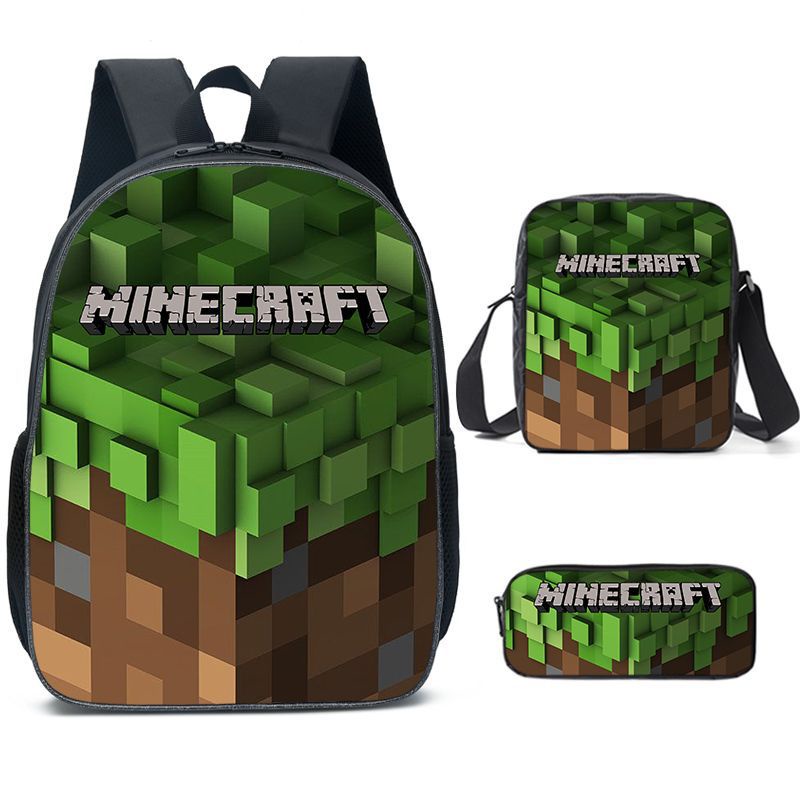 Minecraft Backpack Three-piece Set Backpack Boys and Girls Fashion Bag ...