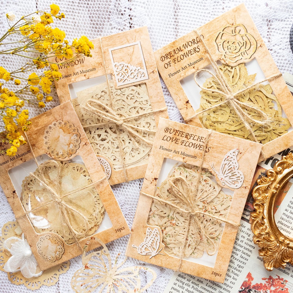 Journamm 16pcs/pack Aesthetics Cutout Lace Paper Butterfly Flowers ...