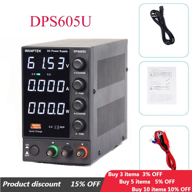 WANPTEK DPS605U 0-60V 0-5A 300W Switching DC Power Supply 4 Digits Adjustable Mini Power Supply ...