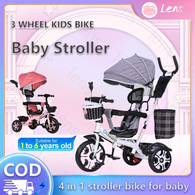 4 In 1 Stroller Bike for Baby Girl 3 Wheels Trolley Bike for Baby with ...