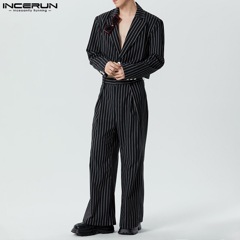 INCERUN Men Vintage Fashion Stripe Long Sleeve Daily Casual Two-Piece ...