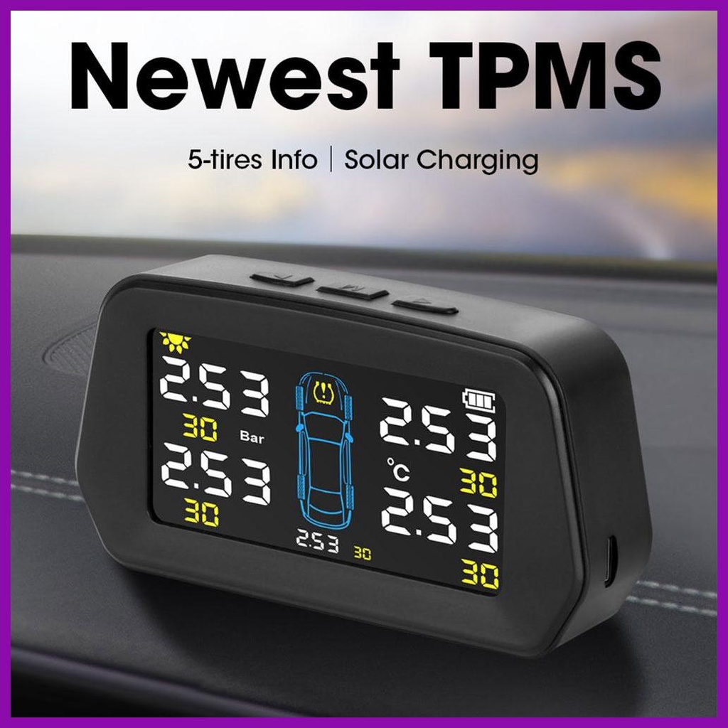 Tire Pressure Monitoring System Solar TPMS With 5 Sensor TPMS Real-time ...