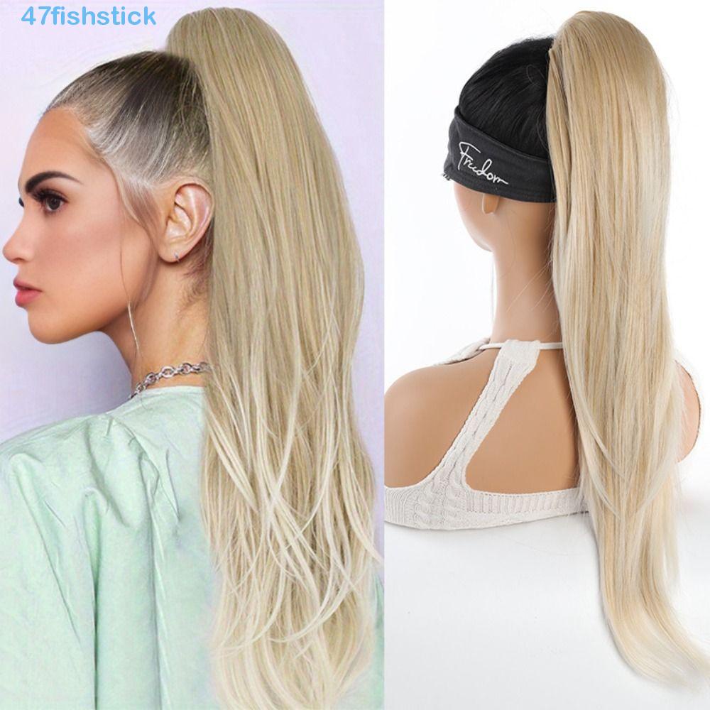 FISHSTICK Long Wavy Ponytail Wig, Ombre False Drawstring Ponytail ...