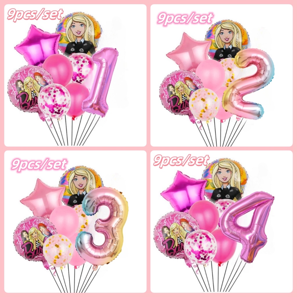 Barbie Doll Rose Red Pink Number 1-9th Number Balloon Kids Girl ...