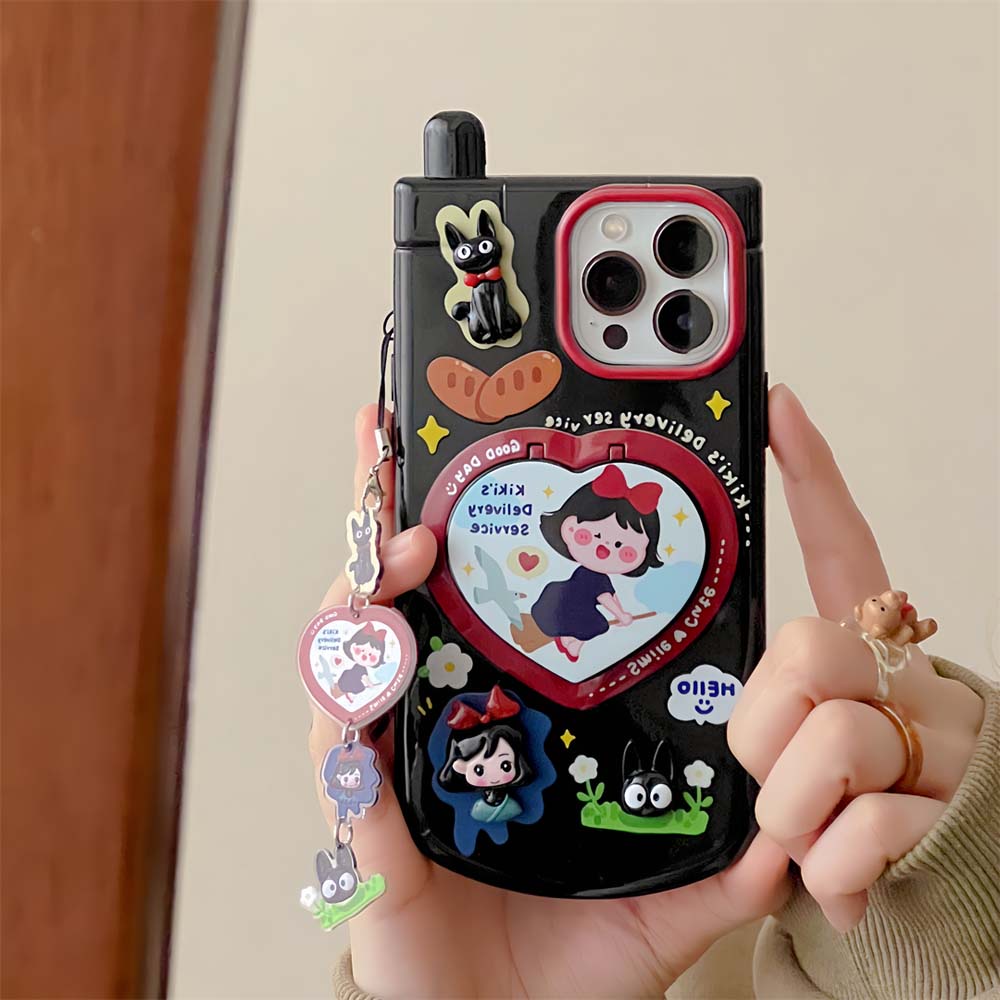 Cute 3D cartoon girl vintage telephone phone case compatible for iPhone ...