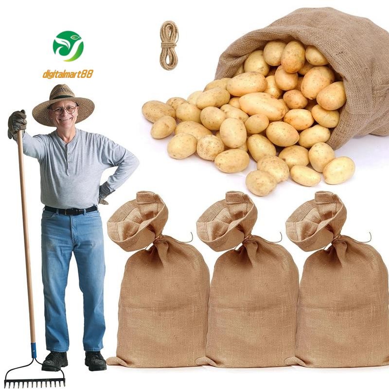 4 Piece Heavy-Duty Large Burlap Bags Brown Potato Storage Sacks with 32 ...