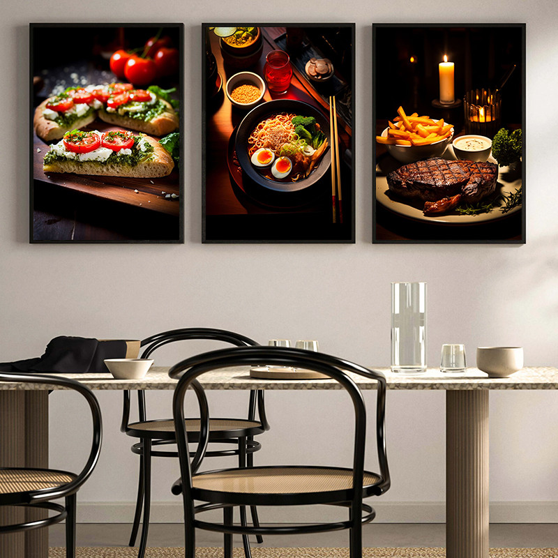 Food Kitchen Poster Prints Meat Burger Pizza Canvas Painting Restaurant ...