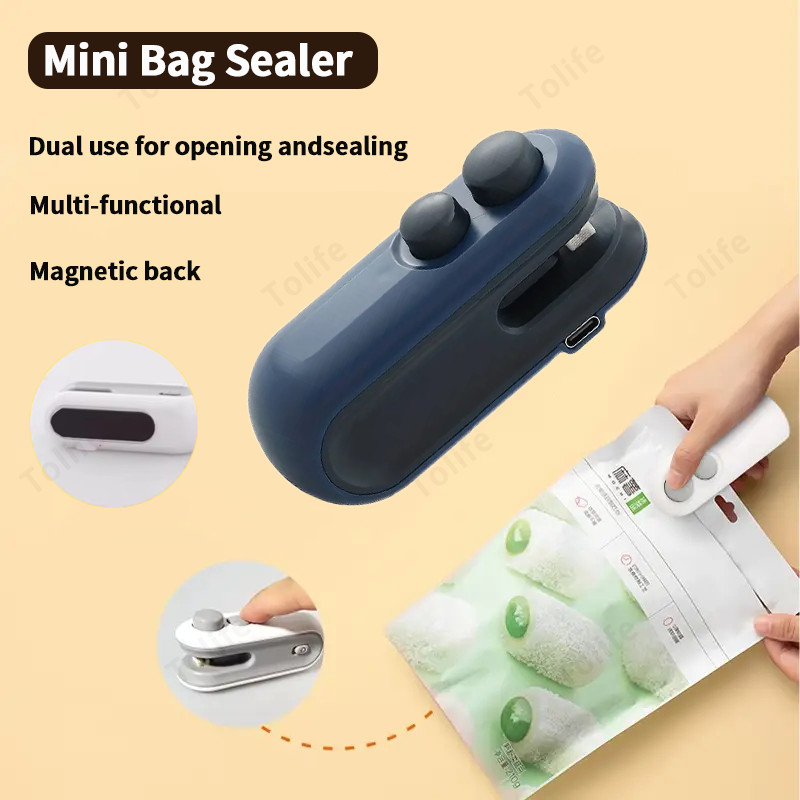 2 In 1 Portable Heat Sealer Kitchen Mini Bag Sealing Machine Rechargeable Heat Sealing Snack ...