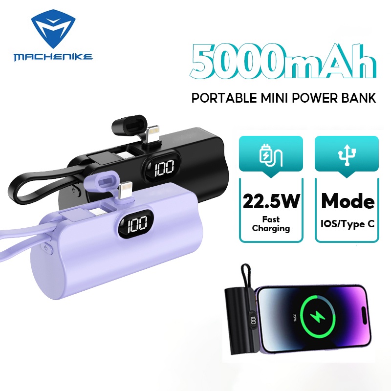 Mini Portable PowerBank 5000mAh with Cable Type-C / IOS Mini Emergency ...
