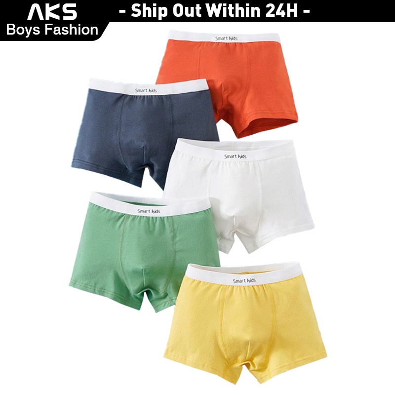 AKS Fashion Kids Boxer Underwear for Boys 3-12Y Solid Color Soft ...
