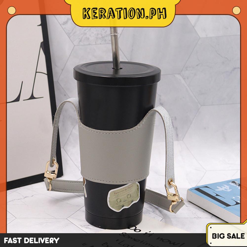 PU Leather Coffee Cup Holder Insulated Sling Carrier Pouch with Strap ...