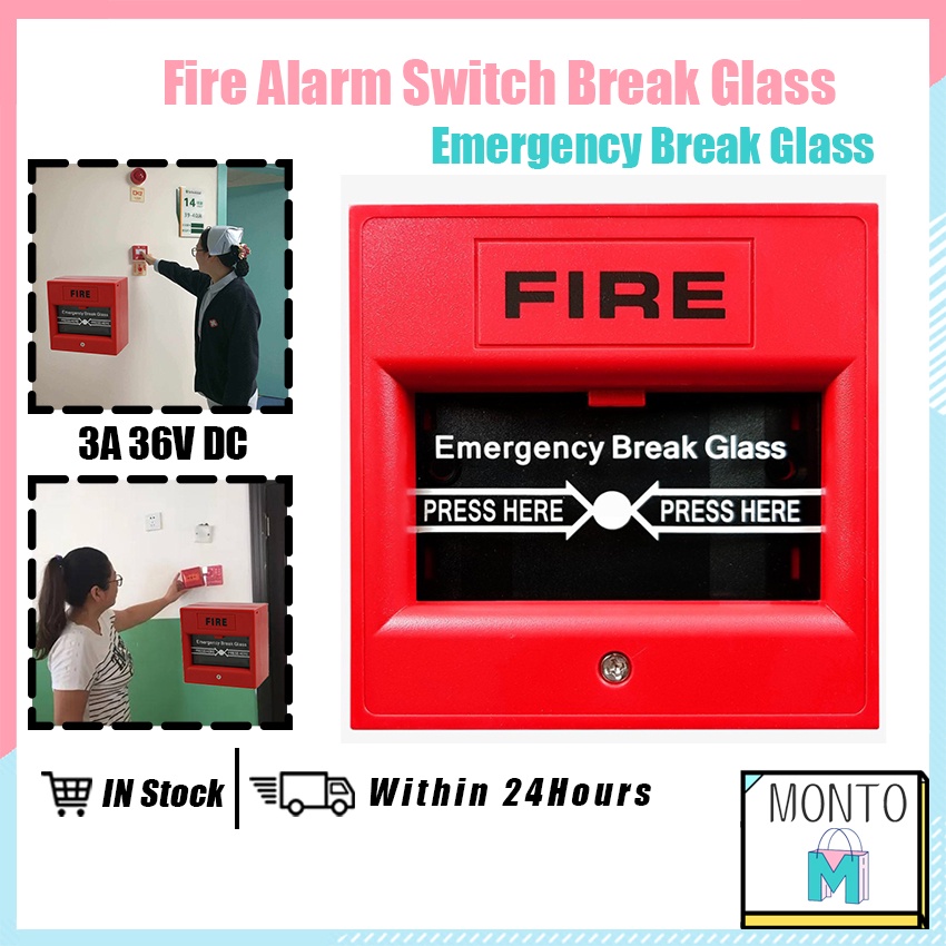 3A 36V DC Emergency Fire Break Glass Alarm Manual Call Safety Fire ...