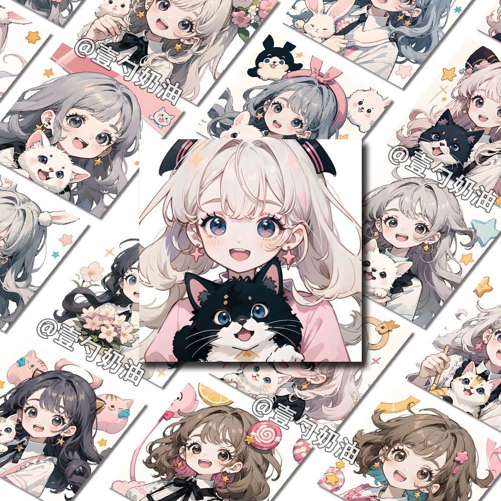 54 cartoon cute little fresh girl stickers niche high-looking sunny ...