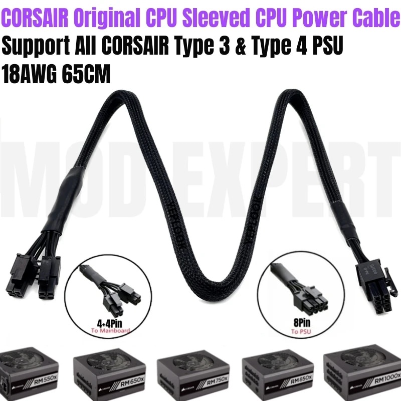 Original CORSAIR PSU 8Pin to 4+4Pin CPU Cable Net 65CM 18AWG for RM650x ...