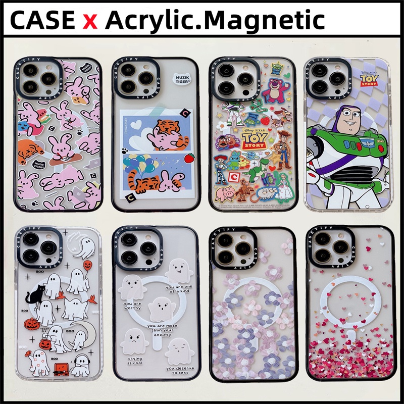 Carving CASETIFY【Oil painting flower】Acrylic Magnetic Casing compatible ...