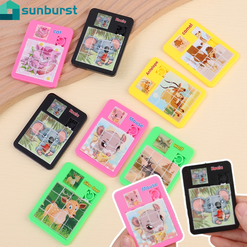 16 Frame Cartoon Animal Sliding Puzzle / Mini Animal Jigsaw Game Toy ...