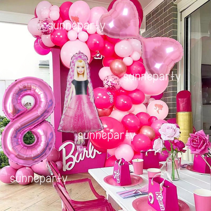 Barbie Doll Balloon 1-9 Years 32"number Balloon Garland Pink Heart ...
