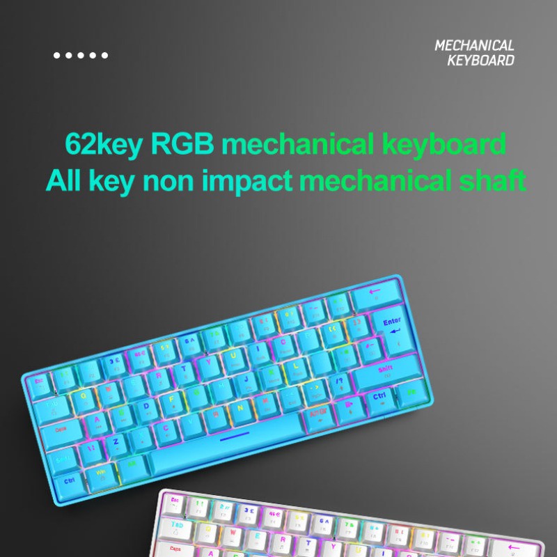 Jxct60-2 Wired 62-Key RGB Luminous Mechanical Keyboard Game Office Type ...