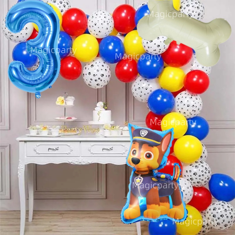 Paw Patrol Balloons Bone Large Chase Blue 32inch 1-9th Number Foil Balloons Birthday Decoration ...