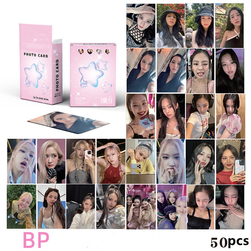 50pcs/box BP Holographic Photocards Laser Cards JENNIE LISA JISOO ROSE ...