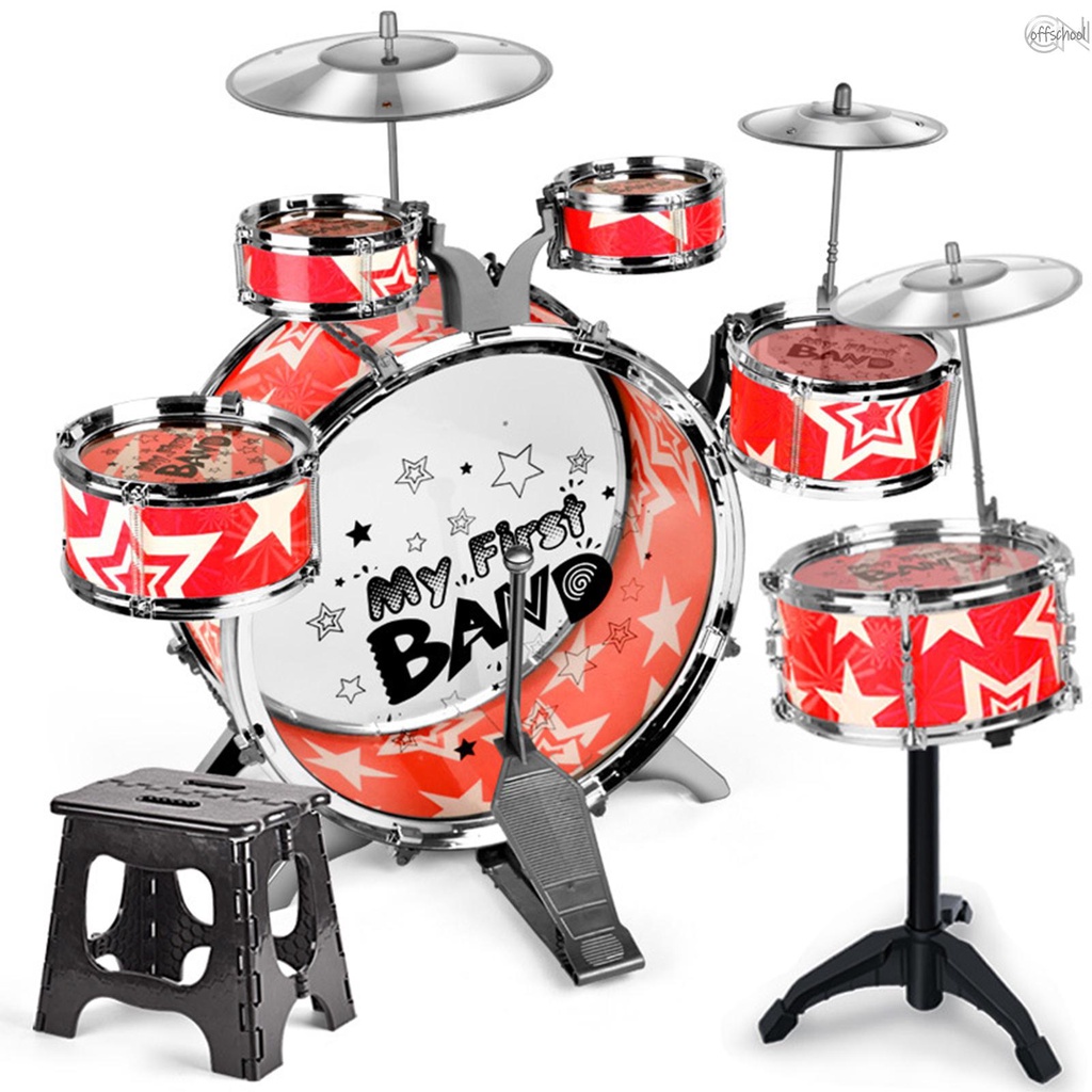 6-Piece Kids Drum Set Drum Kit Jazz Drum Set with Folding Step Stool ...