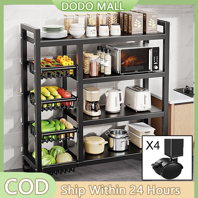 4/5 layers Kitchen storage rack with wheels vegetable basket Microwave ...