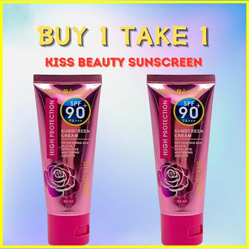 Buy 1 Take 1 SPF90+ PA+++ Sunscreen Cream High Protection UV+ KISS Whitening Tinted Sunblock 60g ...