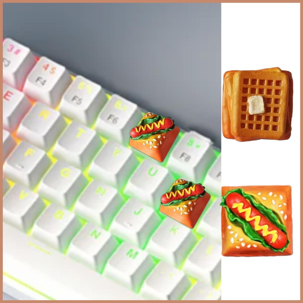 Keyboard Keycaps Stimulation Food Hotdog Waffle 3D Keycaps Cute Keycaps ...