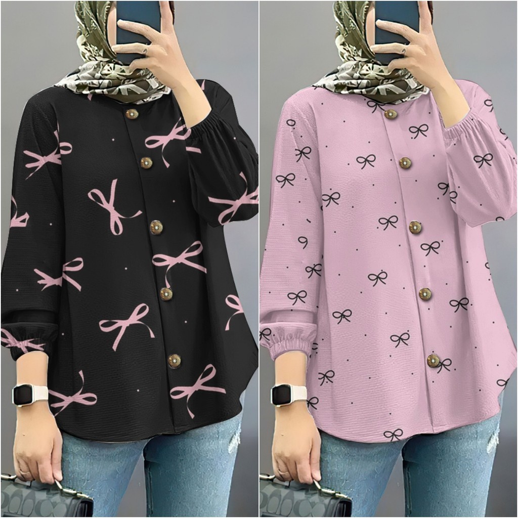 Baju Muslimah Blouse Style Elegant Women Shirts Baju Raya Muslimah Long ...