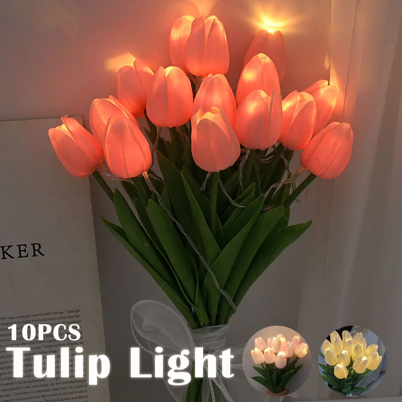 【COD】10pcs LED Artificial Tulip Bouquet Night Light Home Garden ...