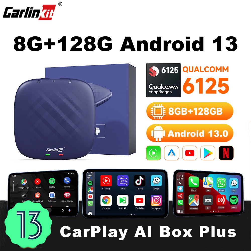 Carlinkit CarPlay Ai TV Box Plus Android13 8+128GB QCM 8-Core 6125 Wireless CarPlay Android Auto ...