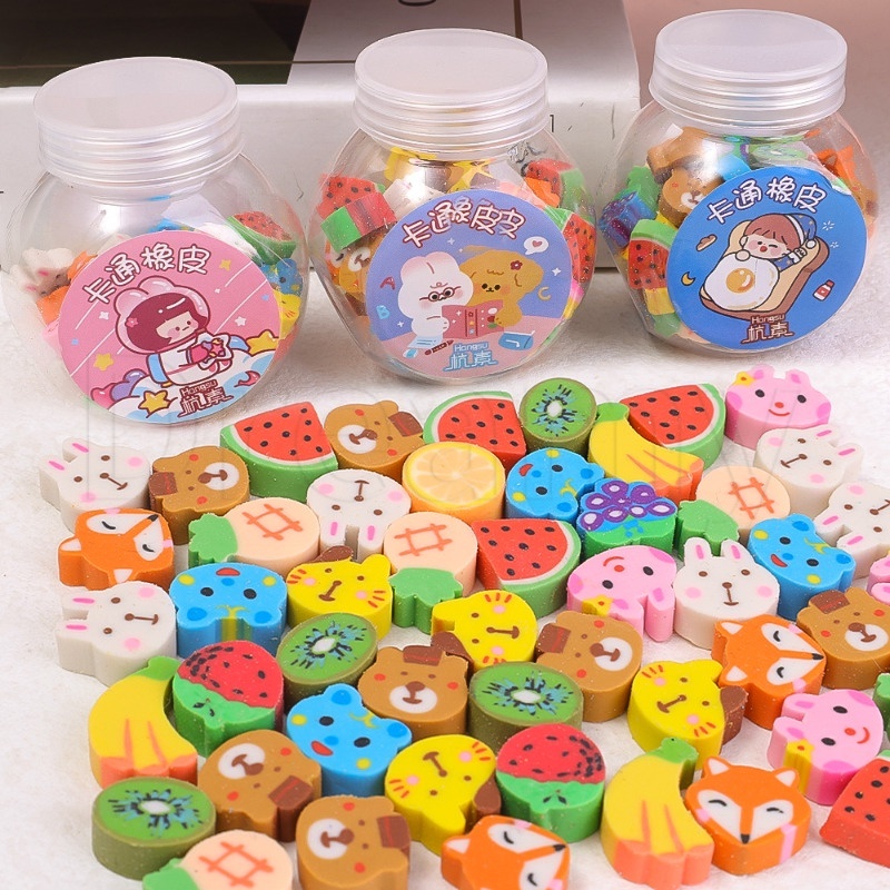 50Pcs Cute Fruit Animal Mini Rubber/ Classroom Stationery Awards For ...