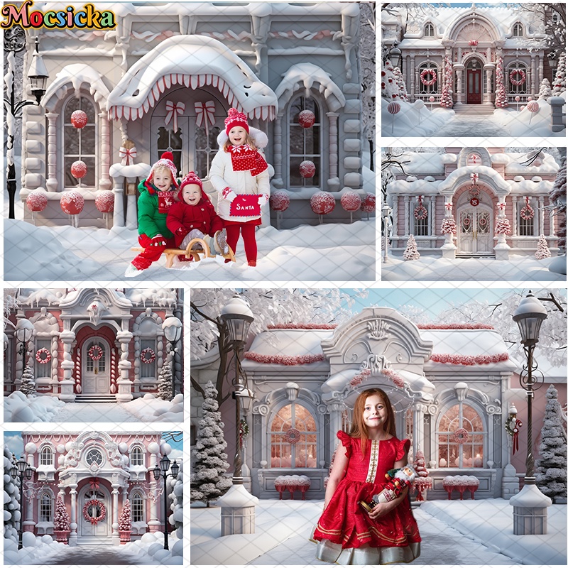 Winter Christmas Candy Store Photography Background Snow Xmas Praty ...