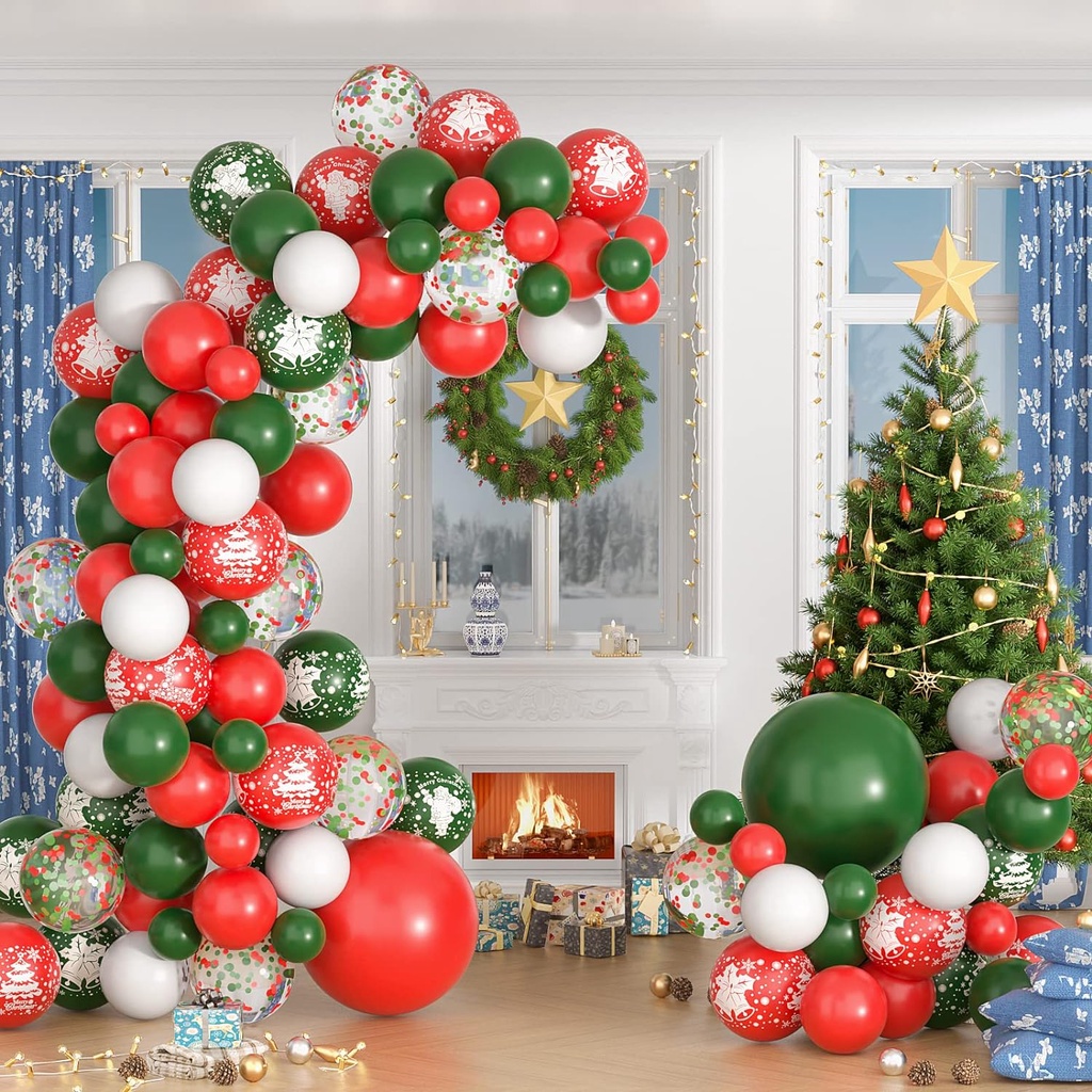 102 Pieces Red Green White Balloon Red Printing Balloon Green Printing ...