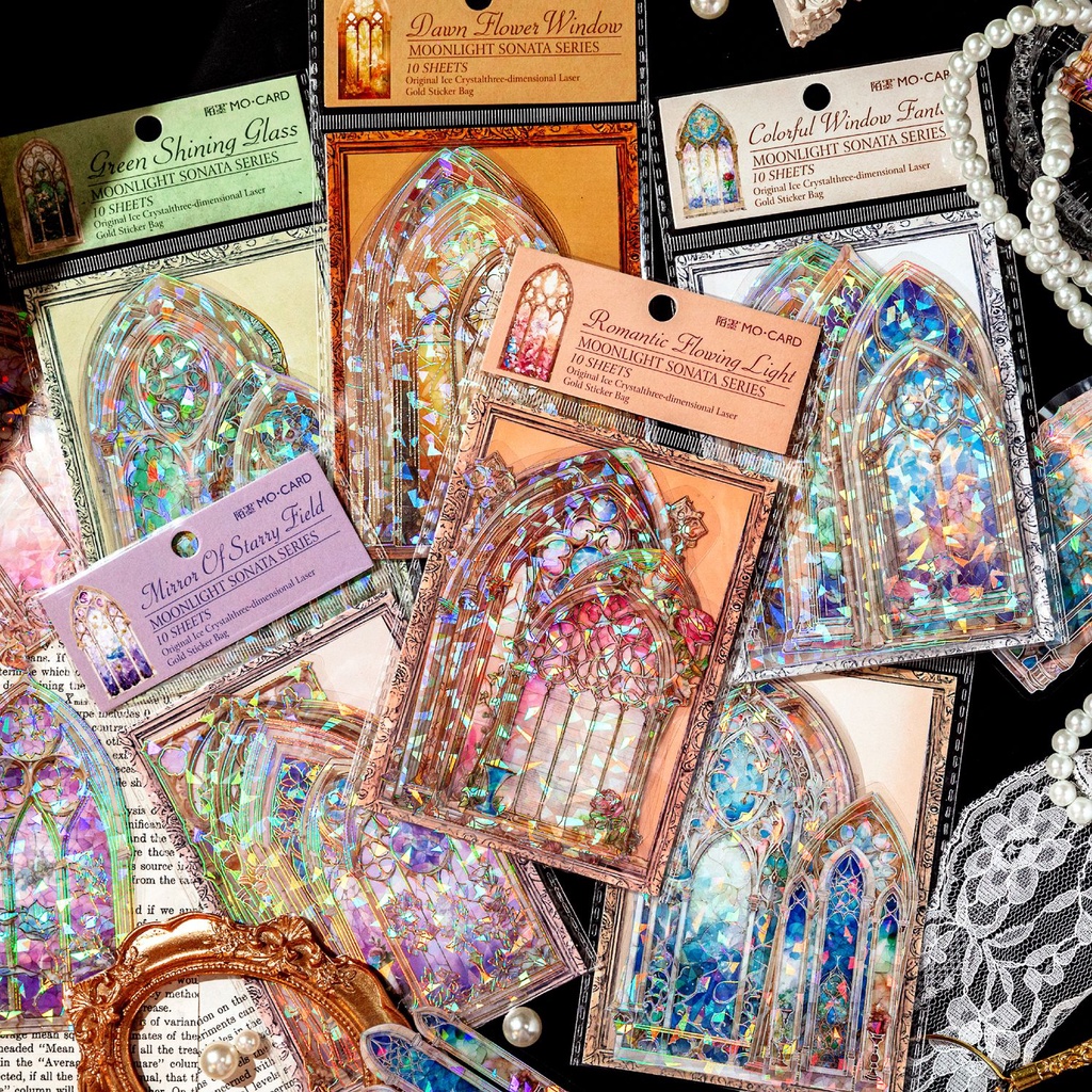 Journamm 10pcs/pack PET Gold Foil Window Stickers Decor Junk Journal ...