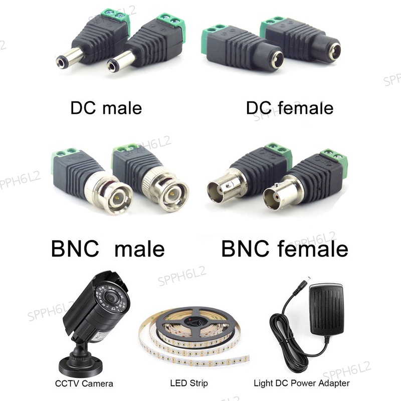 5pcs Coax CAT5 Video Balun Plug Connector 12V DC BNC Male Female Adapter for Led Strip Lights ...