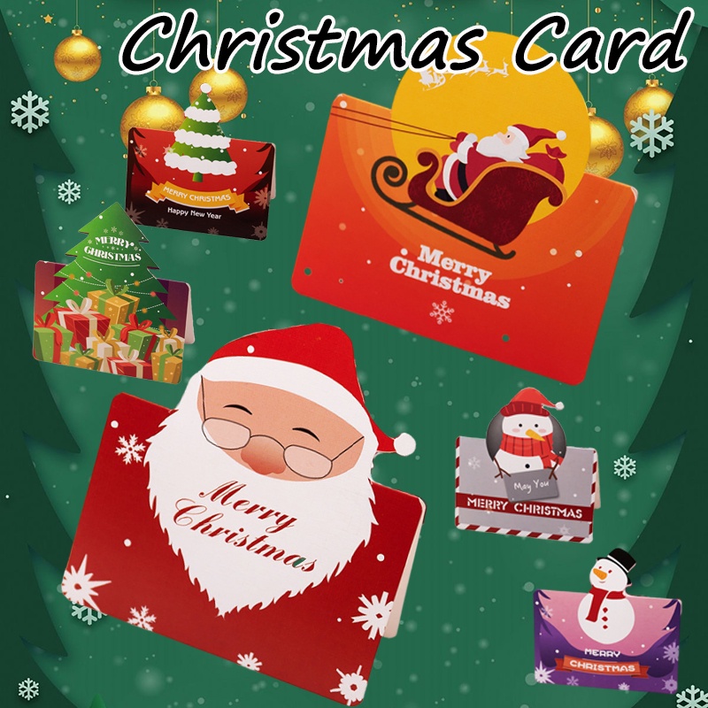 1/6 Pcs Cartoon 3D Folding Christmas Card Holiday Wishing Mini Card ...
