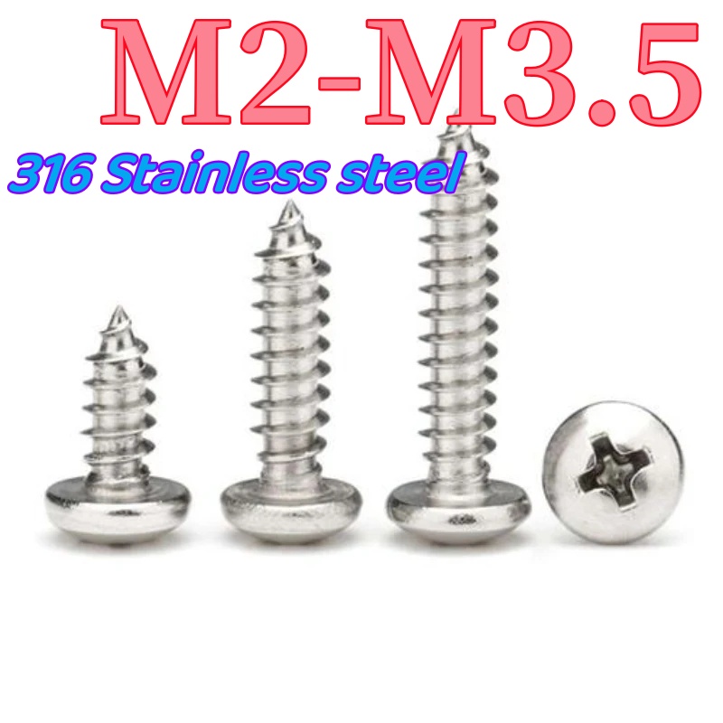 316 Stainless Steel M2 M2.2 M2.6 M3 M3.5 Cross Round Head Self Tapping ...