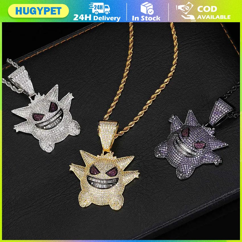 Anime Pokemon Gengar Necklace Geng Ghost Pendant Zircon Silver Gold Hip ...