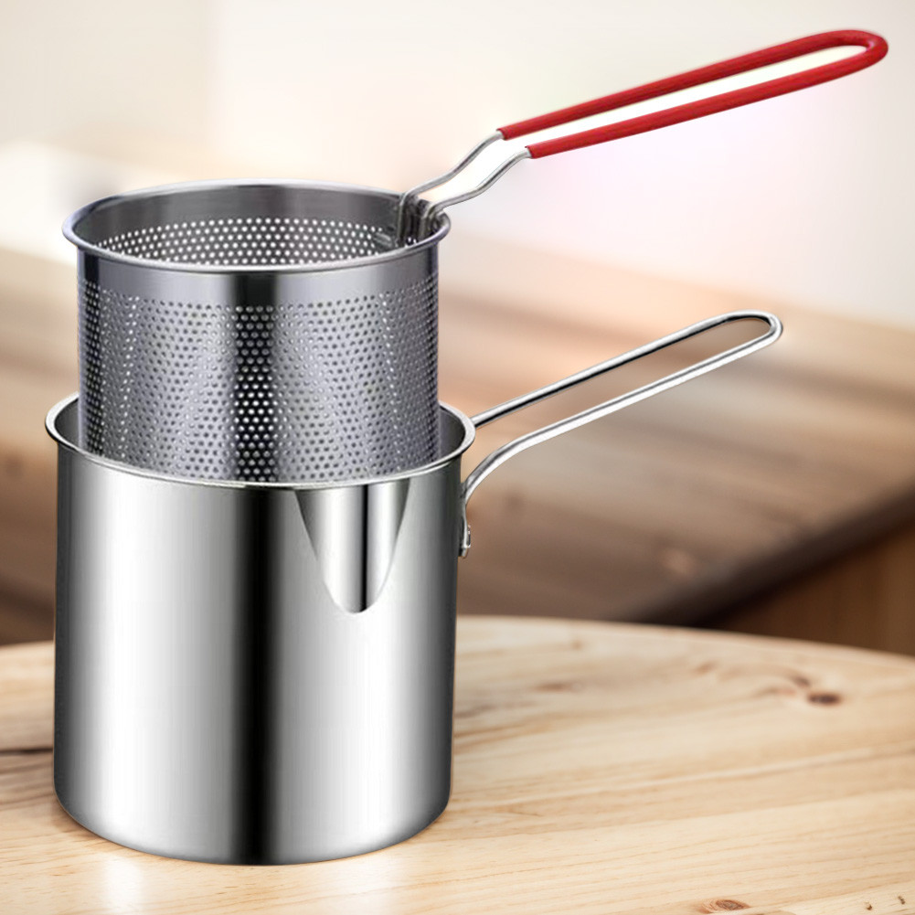 Deep Frying Pot with Strainer Stainless Steel Kitchen Fryer Portable ...