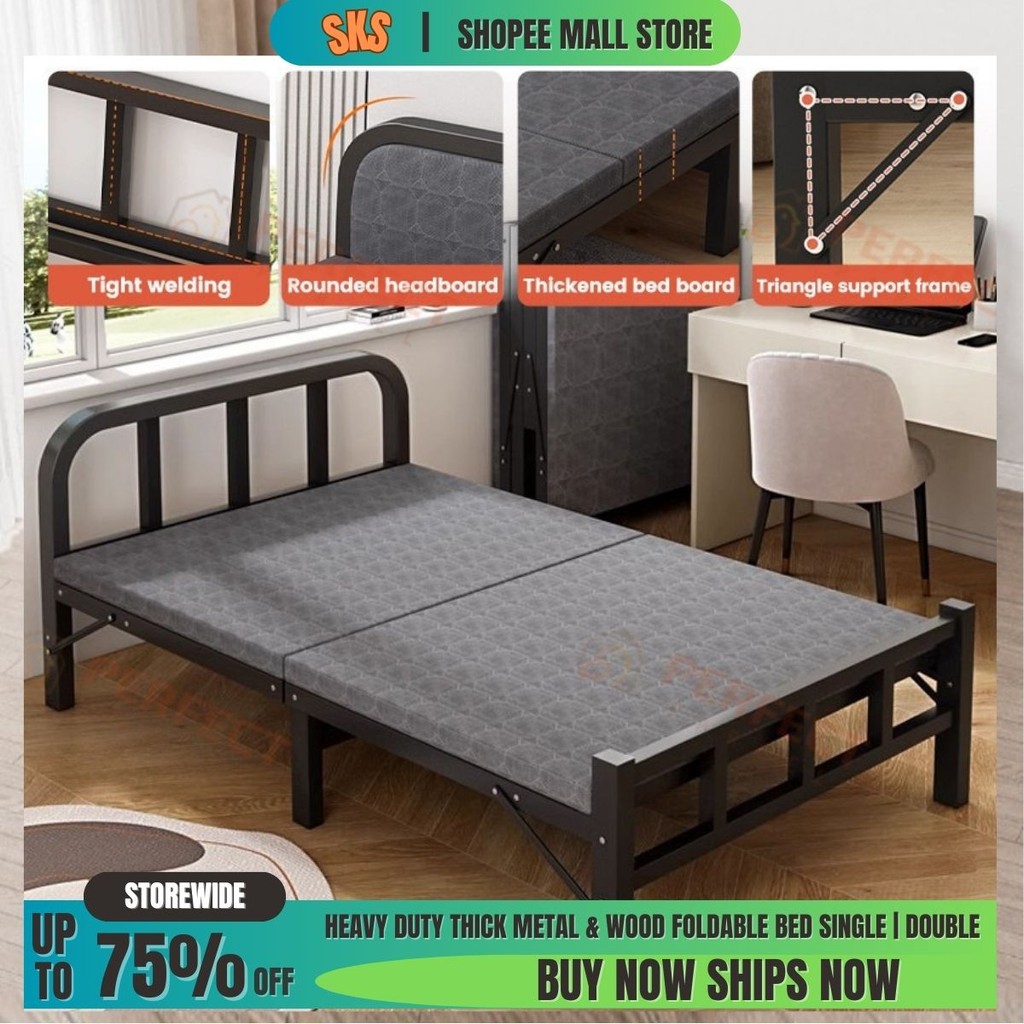 【Original+24hours delivery】Metal Foldable Bed Folding Bed Double/Single ...