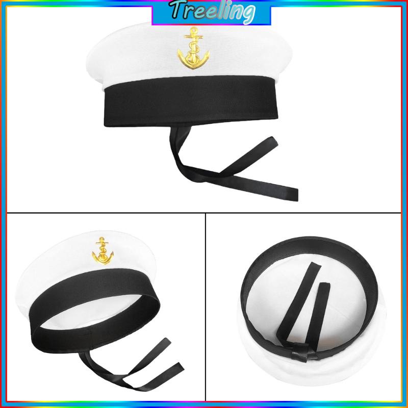 Treeling White Captain Hat Yacht MilitaryHats Boats Skippers Ship Sailor Captain Costume Hat Cap ...