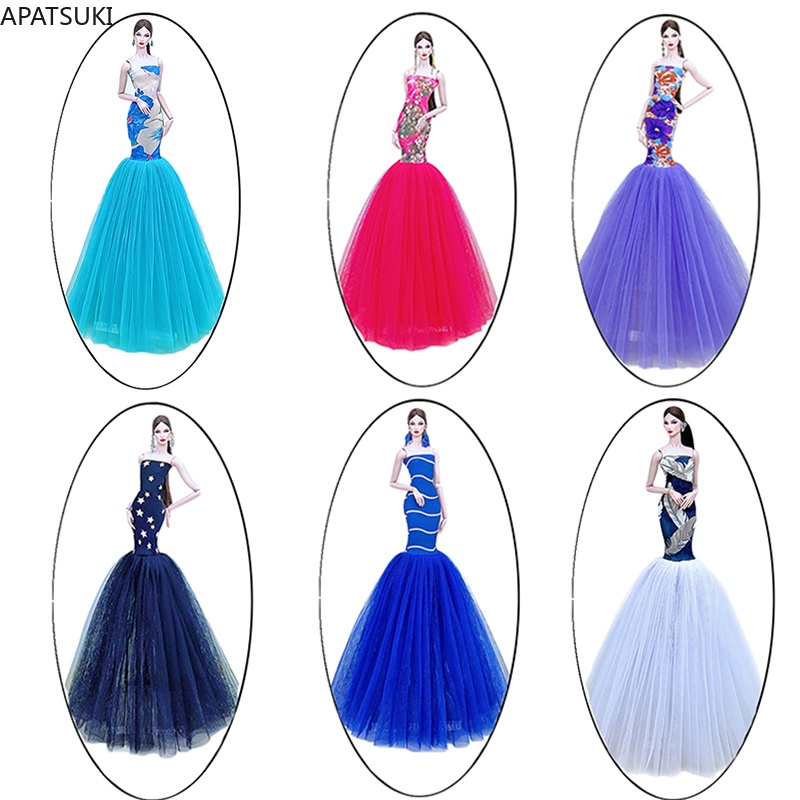 Multi-Color Mermaid Clothes For Barbie Doll Gown Handmade Fishtail ...
