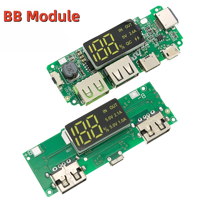 LED Dual USB 5V 2.4A Micro/Type-C USB Mobile Power Bank 18650 Charging ...