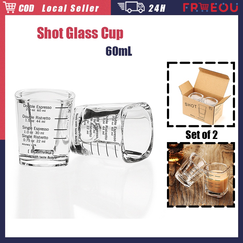 2PCs/Set 60ML Espresso Shot Glass Coffee Espresso Measuring Cup Liquid ...