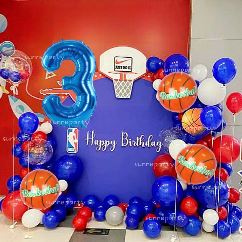 Basketball Theme Balloon Garland Arch Kit 32inch Blue Number Balloon ...