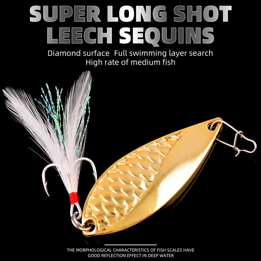 Fishing Spoon Lure Reflective 2.5g-20g Sequins Strengthen Hook with Feather Pineapple Long Shot ...