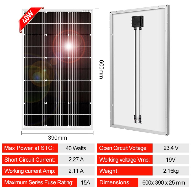 Solar Panel 120W 80W 40Watt 18 VoltHigh-Efficiency Monocrystalline PV ...