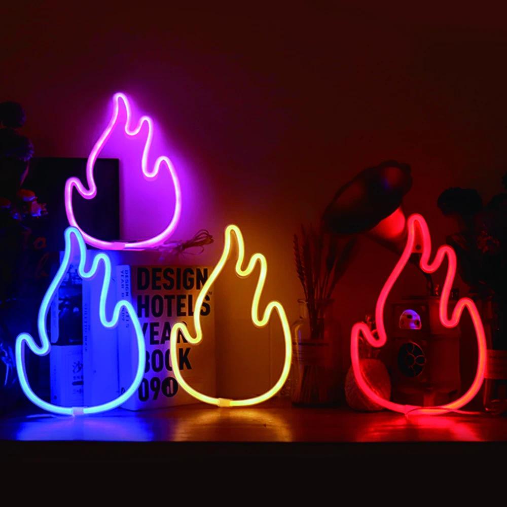 27.5cm Flame Neon Sign Red Yellow Pink Flame LED Light Acrylic Hanging ...