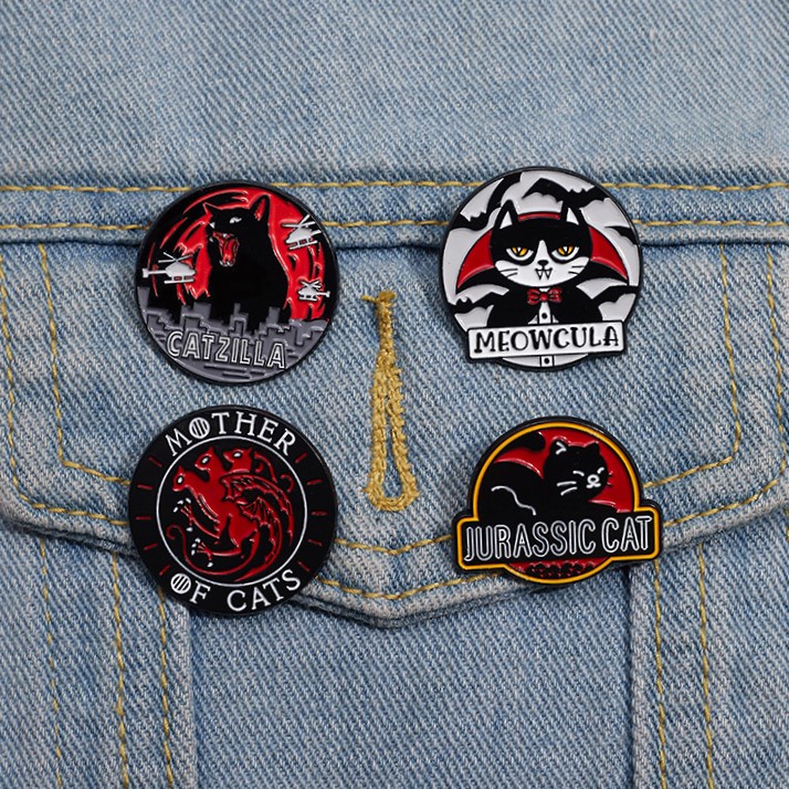 Cartoon Cat Movie Poster Enamel Pin Jurassic Cat Catzilla Metal Badge ...